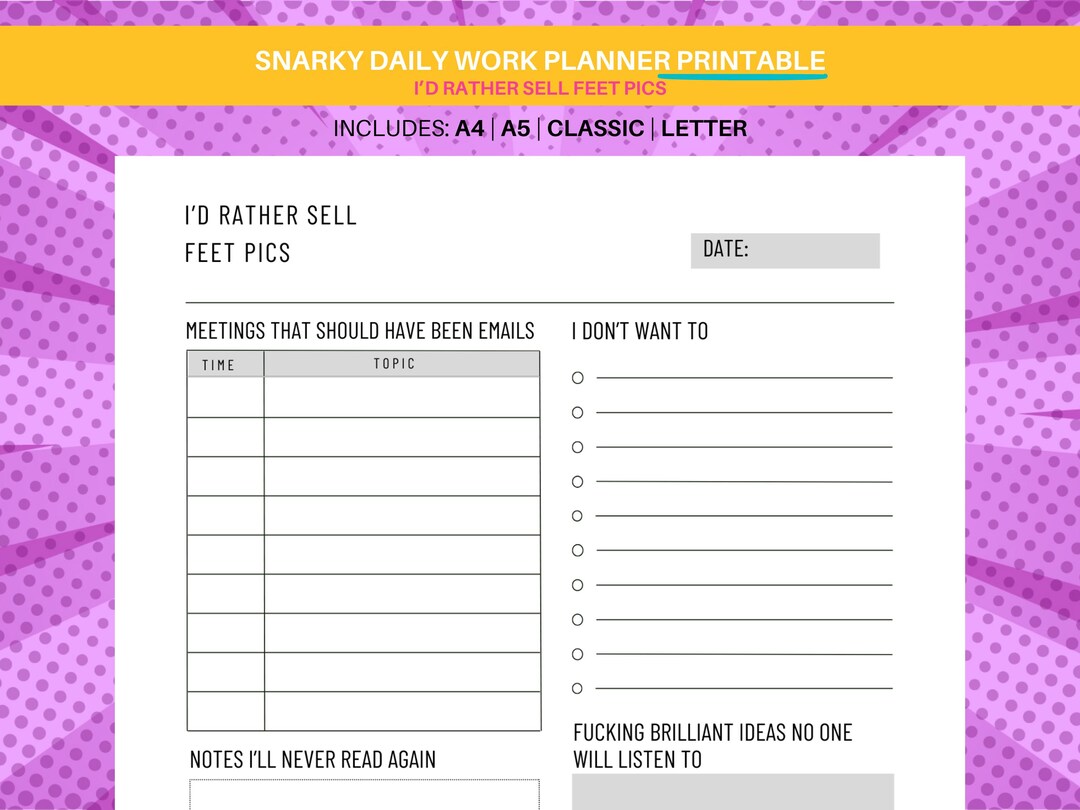 Funny Printable Planner, Daily Work Planner, Work Planner Printable ...