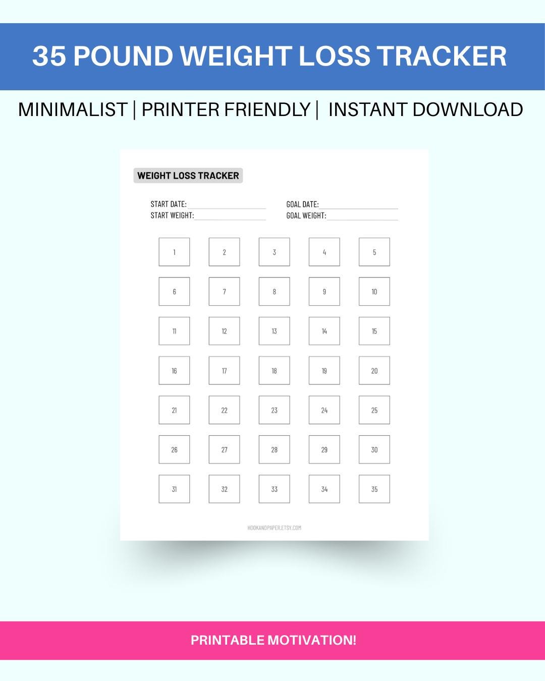 35 Pounds Lost Weight Tracker Printable, Weight Loss Journal, Weight ...