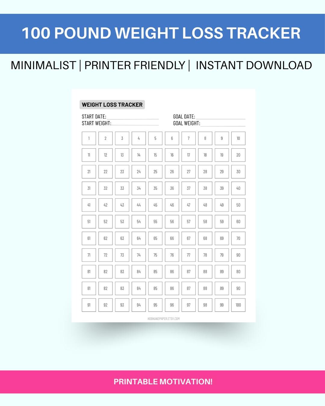100 Pounds Lost Weight Tracker Printable, Weight Loss Journal, Weight ...
