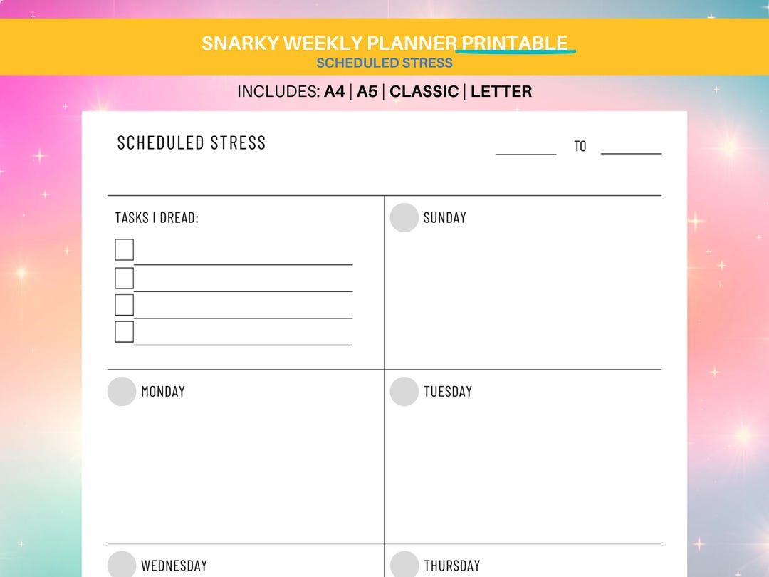 Snarky WEEKLY Planner Printable, Funny Planner, Downloadable Planner ...