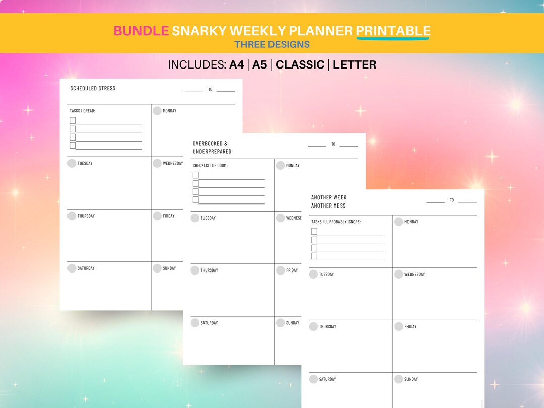 Snarky WEEKLY Planner Printable, BUNDLE Funny Planner, Downloadable ...