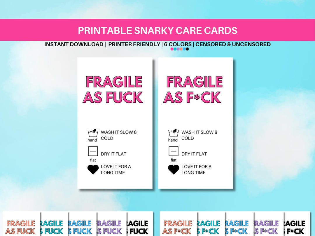 Snarky Printable Laundry Care Cards for Handmade Items, Care ...