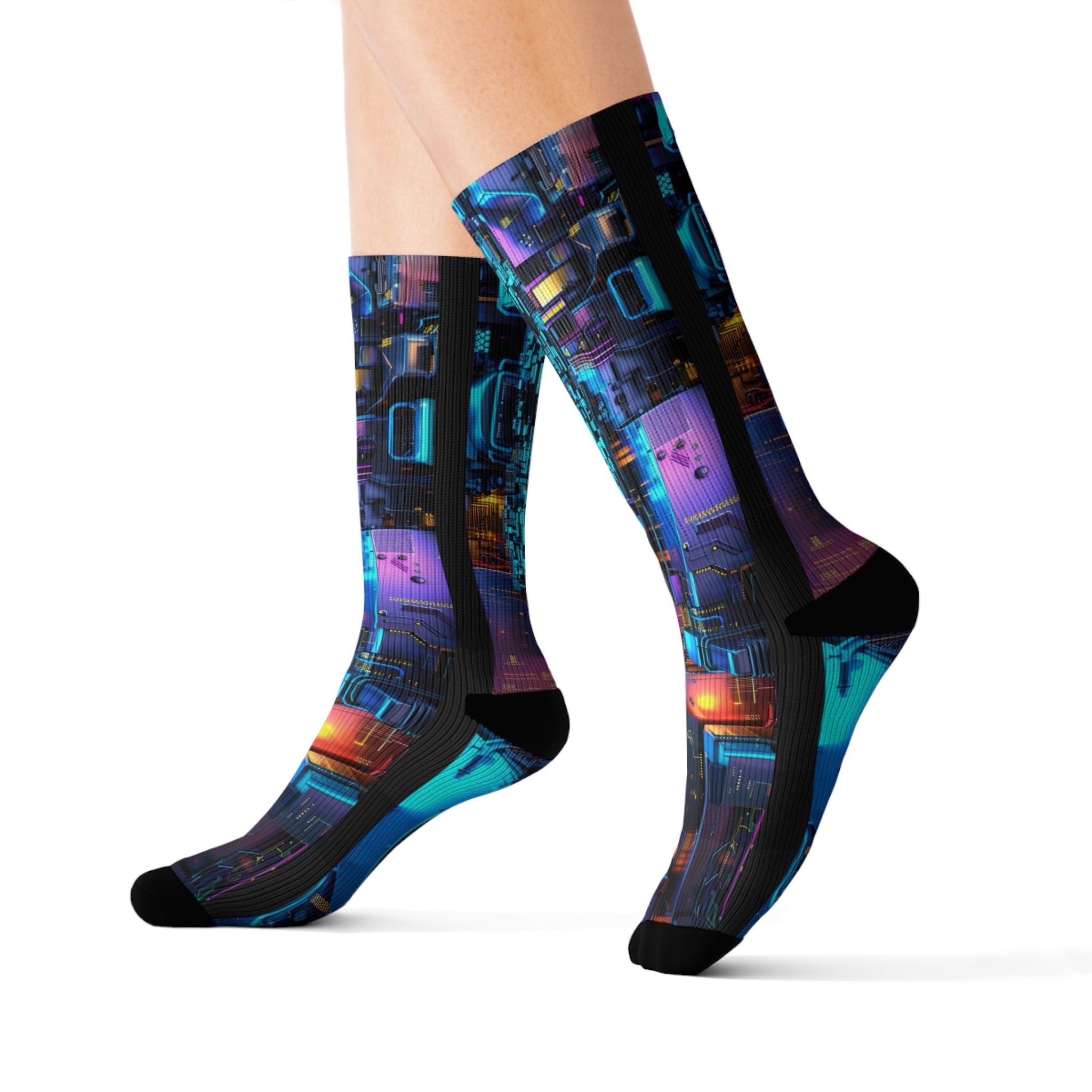 Cyberfusion: Futuristic Patterns Sublimation Socks - Etsy