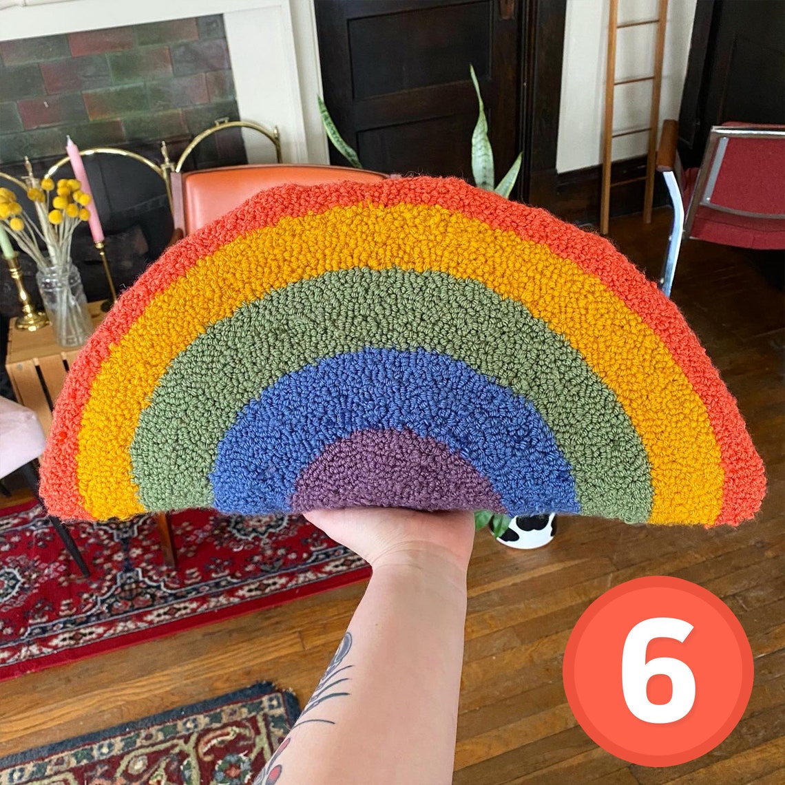 Hand Tufted Rainbow Pillow / 10 x 20 Decorative Punch Needle | Etsy