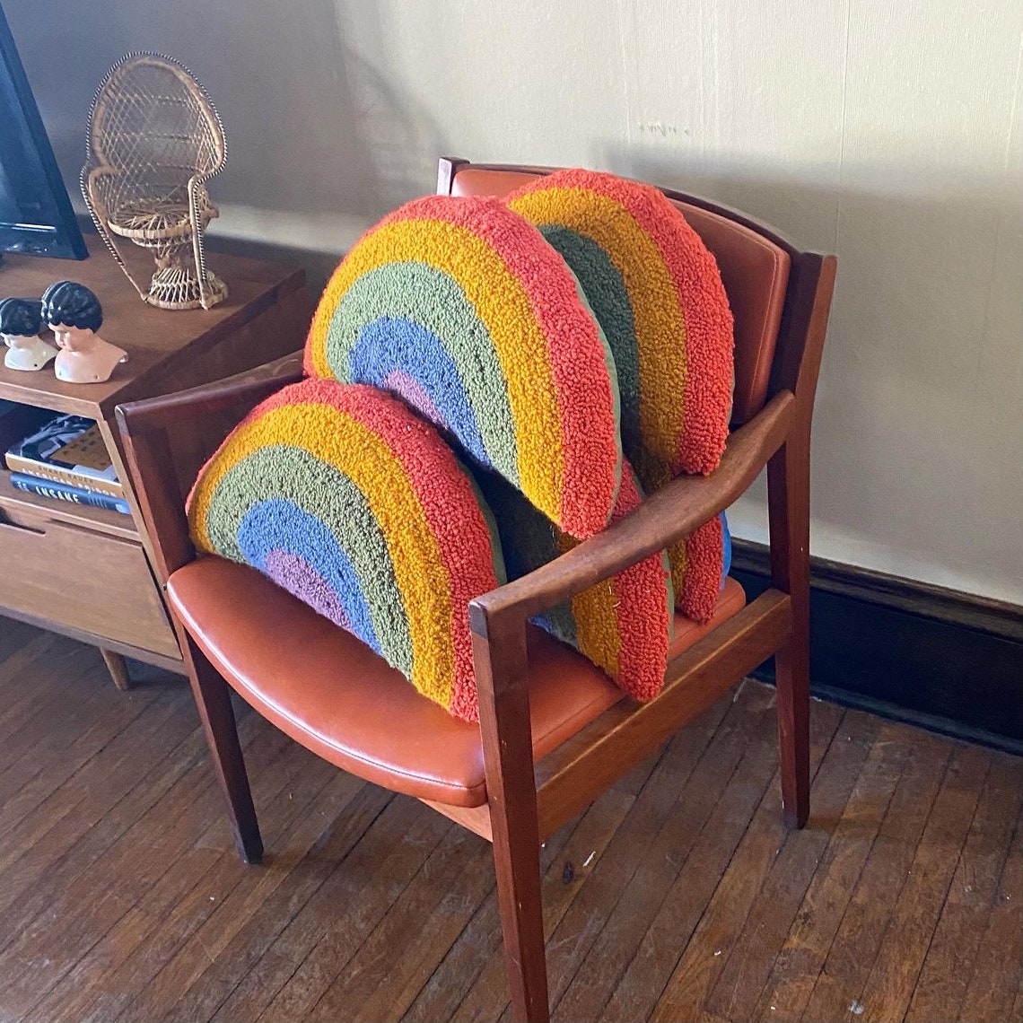 Hand Tufted Rainbow Pillow 10 X 20 Decorative Punch Needle - Etsy