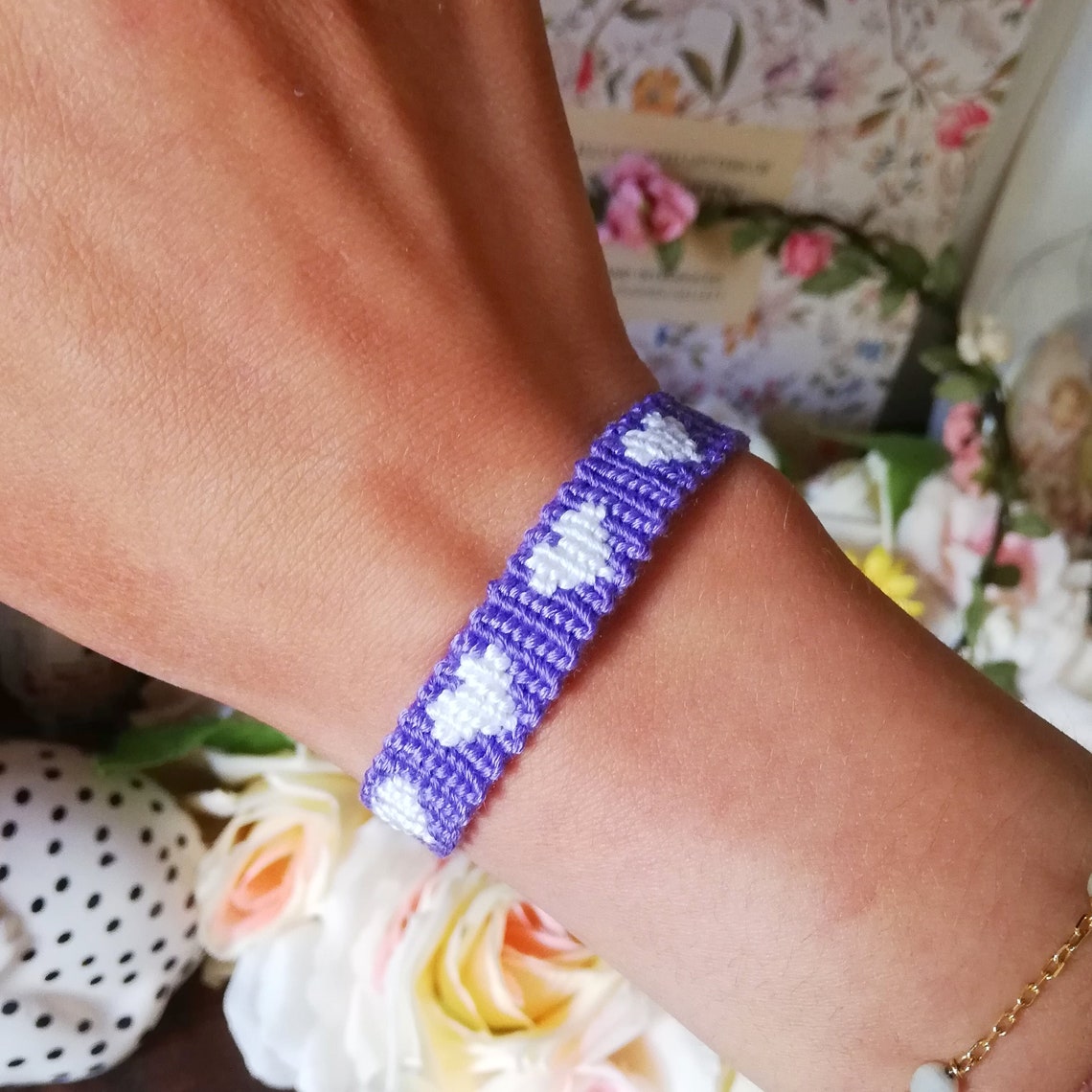 Purple Hearts Friendship Bracelet Handmade Woven Bracelet Etsy