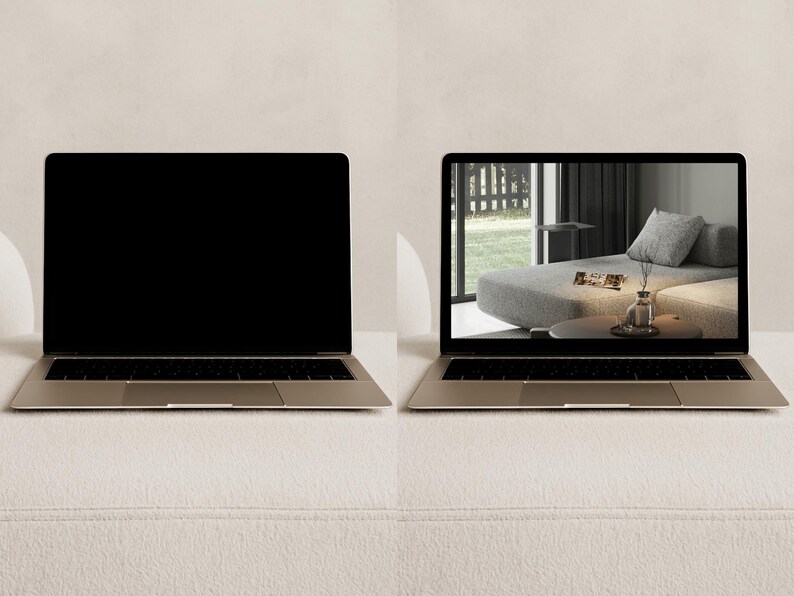 05 MacBook Mockup for Canva – Wabi Sabi Interior Laptop Scene, Neutral ...