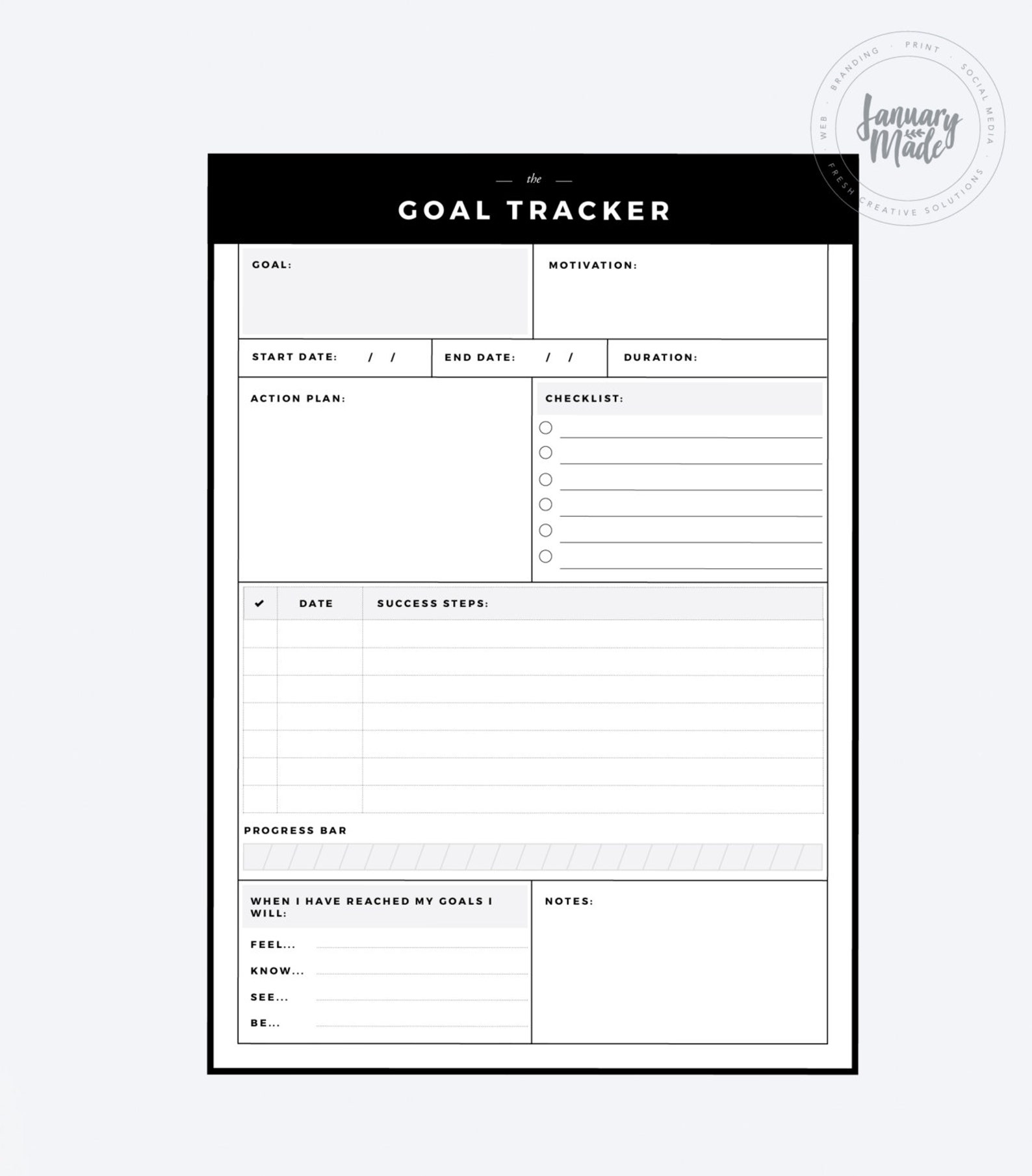 Goal Tracker Printable | Goal Planner Itinerary | Daily Printable Goal ...