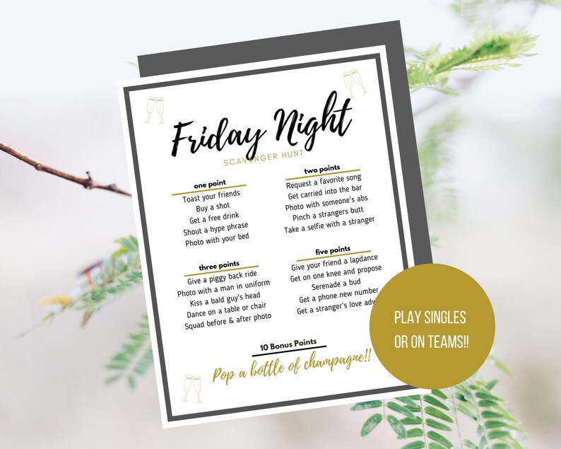 Friday Night Scavenger Hunt | Digital Printable - Etsy