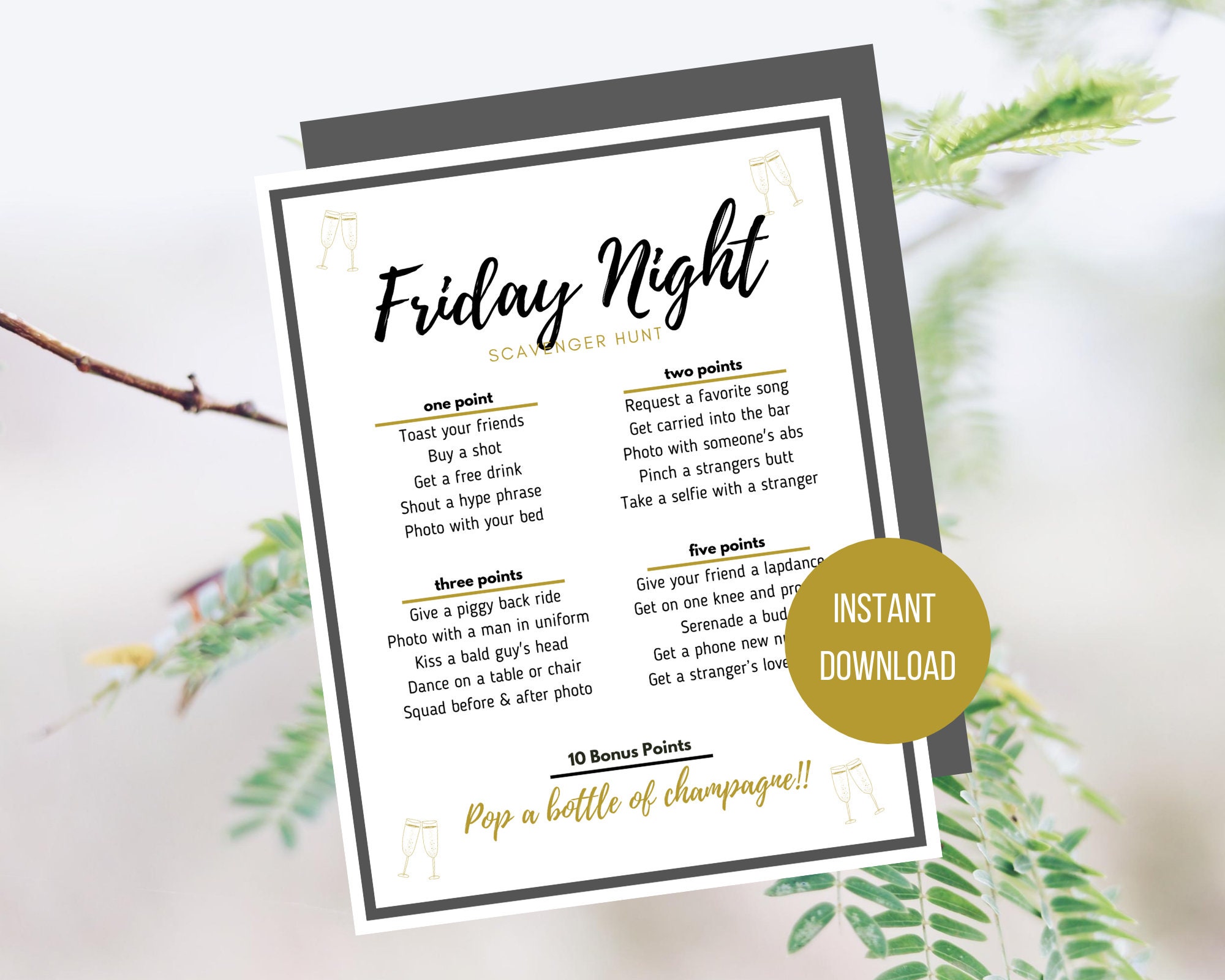 Friday Night Scavenger Hunt Digital Printable Party Supplies Paper ...