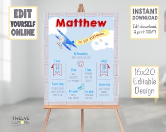 INSTANT DOWNLOAD EDITABLE Airplane Birthday Chalkboard Sign - Etsy