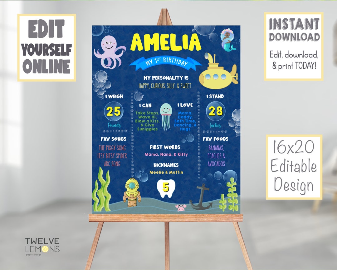 UNDERWATER ADVENTURE 1st Birthday Milestone Sign for Digital Print - Etsy