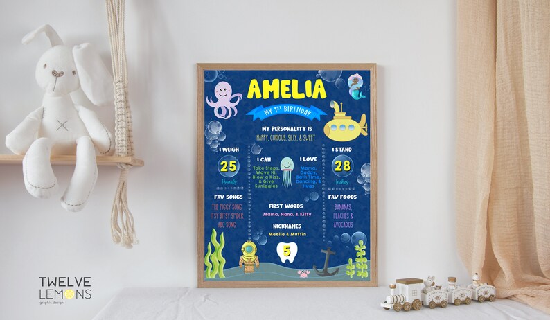 UNDERWATER ADVENTURE 1st Birthday Milestone Sign for Digital Print - Etsy