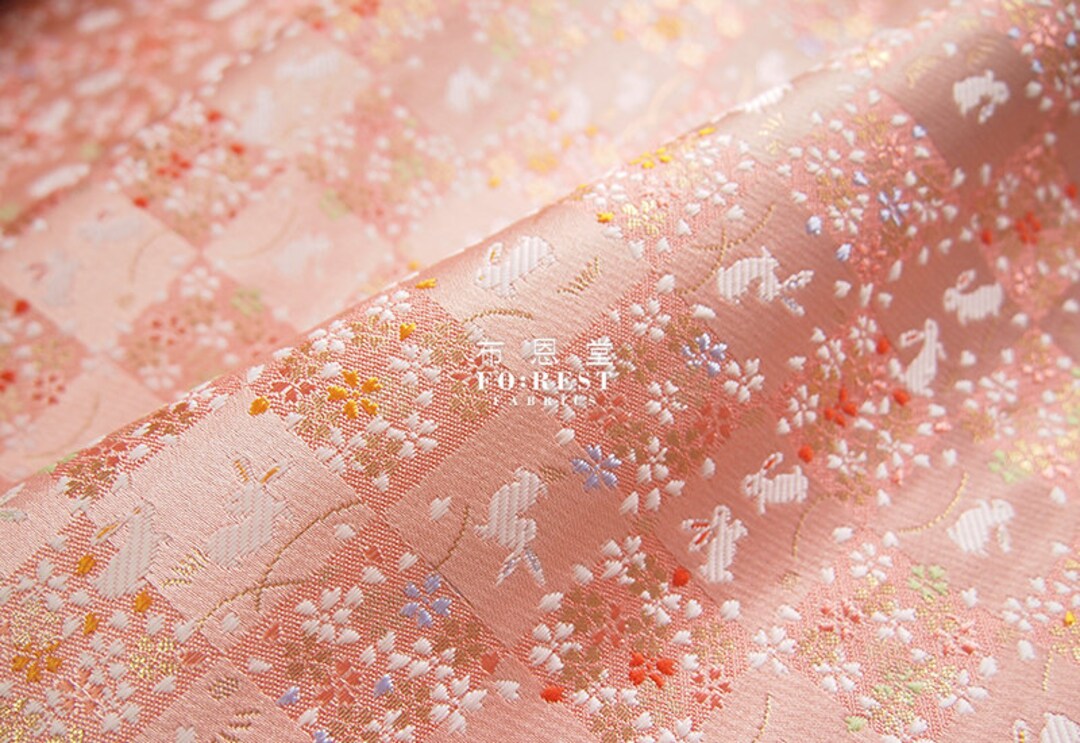 Gold Brocade - Sakura Rabbit Japanese Style KINRAN Fabric SLIVER - 25cm ...