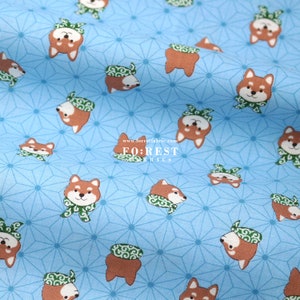 Cotton - Shiba Inu Japanese Style Dogs Fabric Blue - 50cm - Etsy