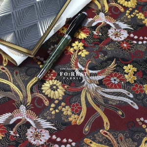 Gold Brocade - Phoenix Japanese Style Gold Brocade Fabric Black Red ...