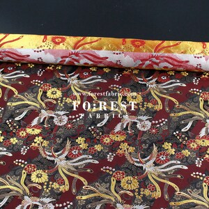 Gold Brocade - Phoenix Japanese Style Gold Brocade Fabric Black Red ...