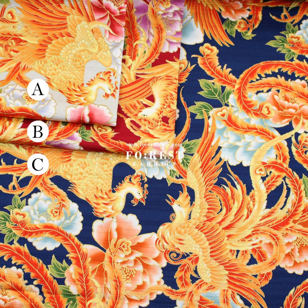 Dobby Cotton - Phoenix Japanese Style Fabric - 50cm - Etsy