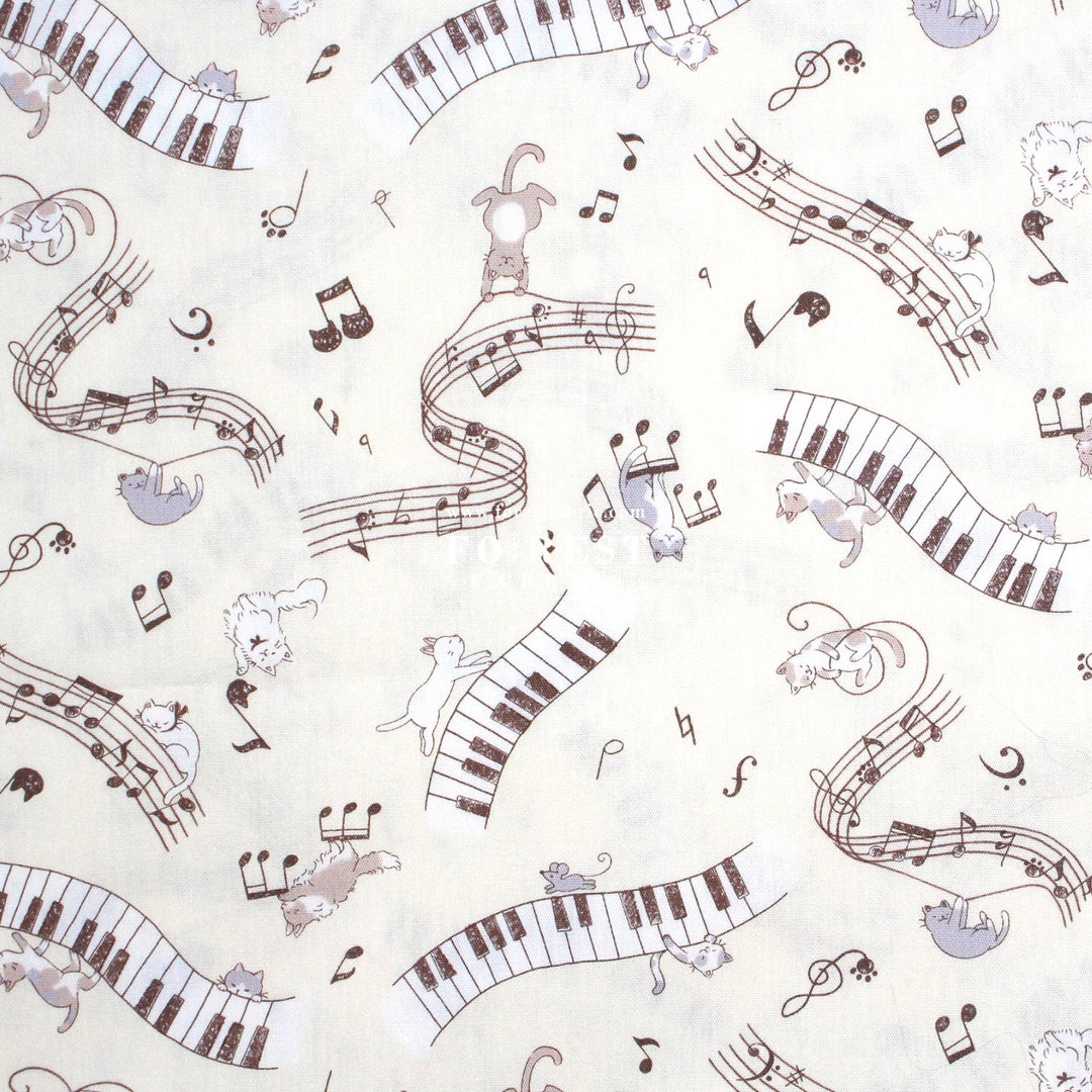 Cotton - Cute Dancing Cats Piano Fabric Fabric Milky - 50cm - Etsy