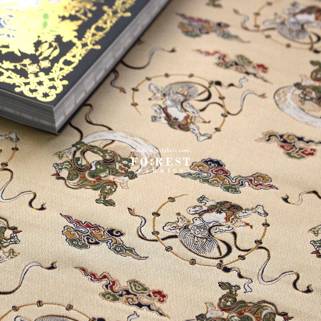 Gold Brocade - Traditional Raijin Japanese Thor Style KINRAN Fabric ...