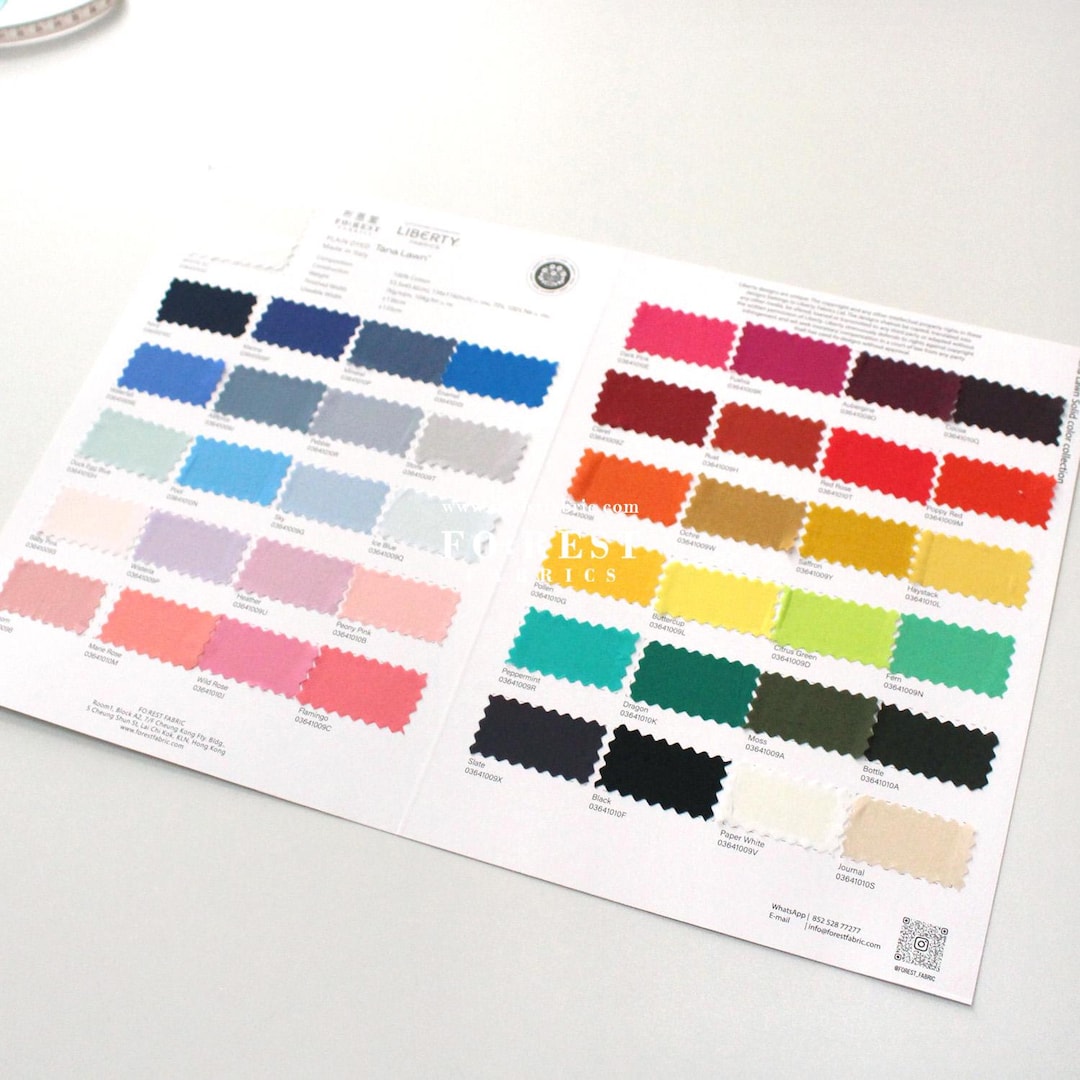 Liberty of London (cotton Tana Lawn Fabric) - Solid Colour Swatch Card ...