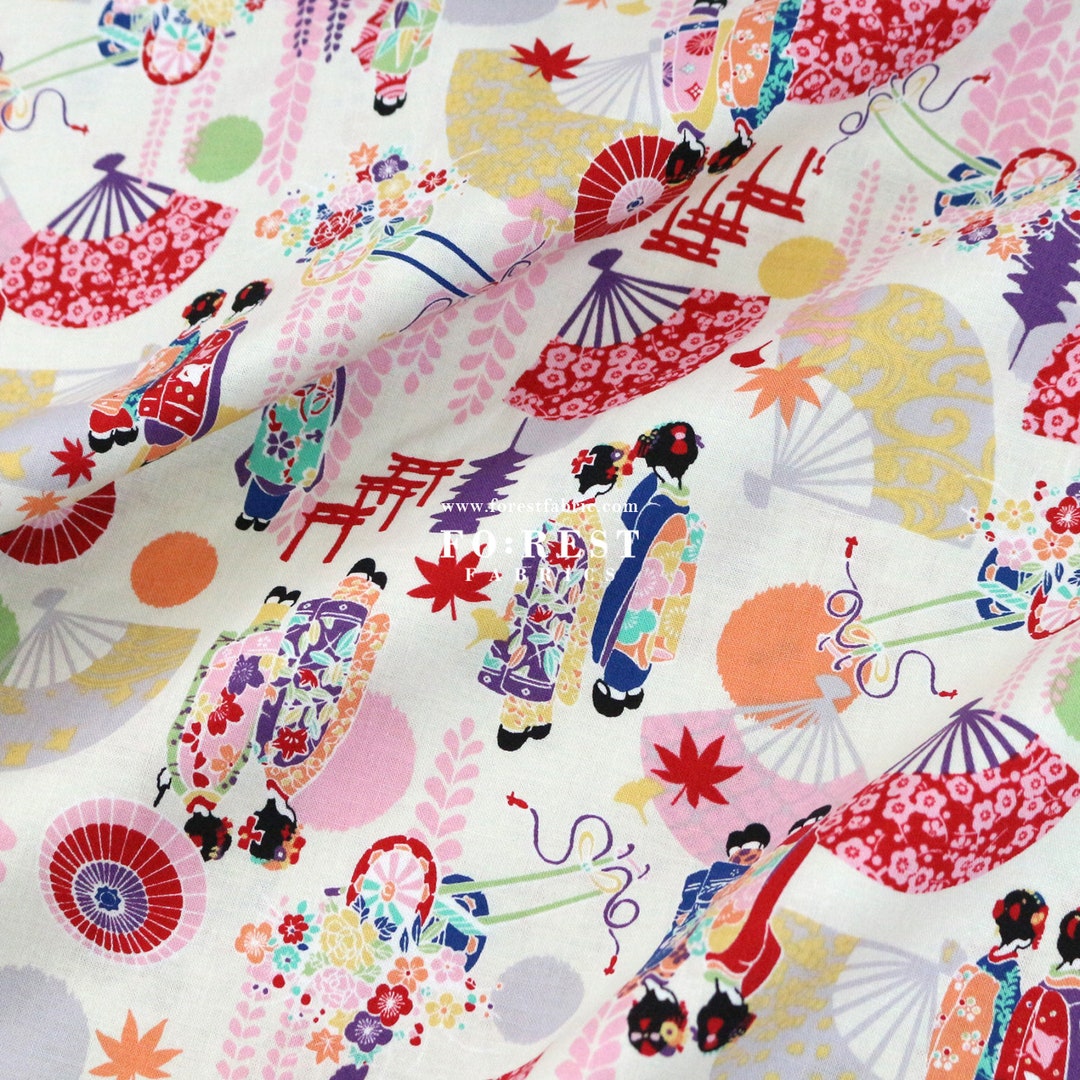 Cotton - Kyoto Geisha Japanese Style Fabric Cream - 50cm - Etsy