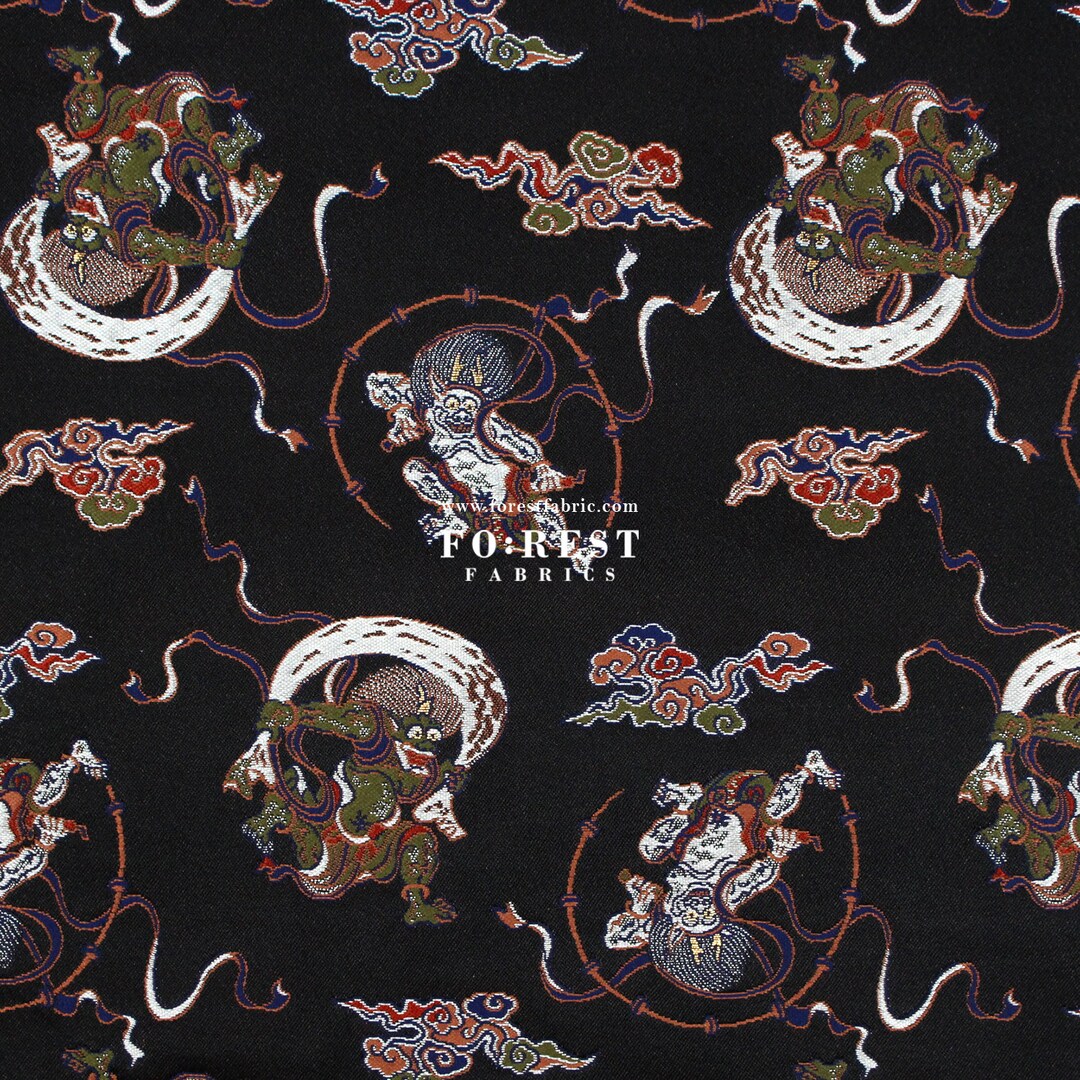 Gold Brocade - Traditional Raijin Japanese Thor Style KINRAN Fabric ...