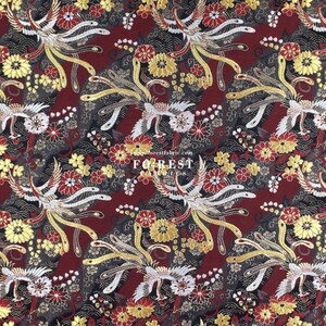 Gold Brocade - Phoenix Japanese Style Gold Brocade Fabric Black Red ...