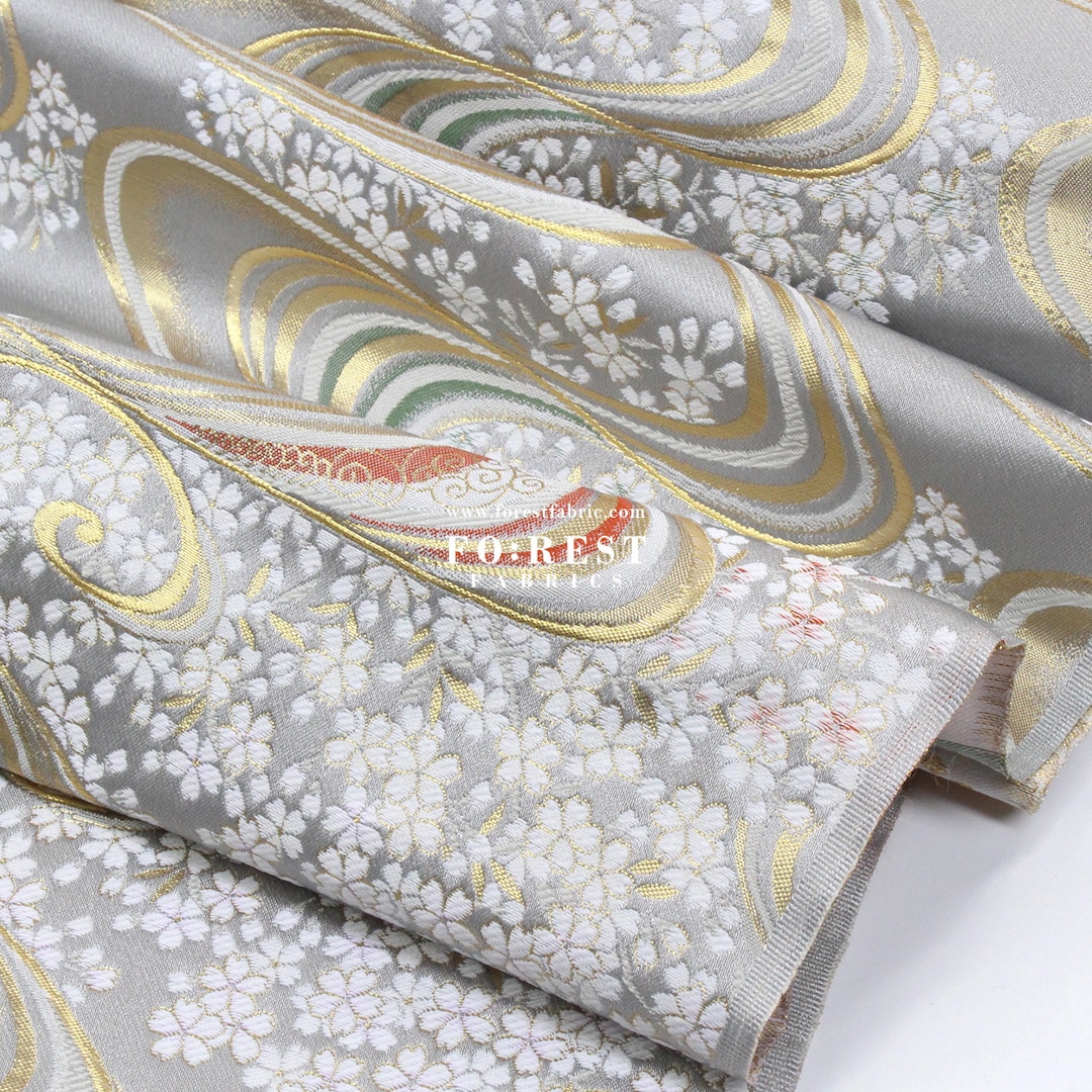 Gold Brocade - Sakura River Japanese Style KINRAN Fabric Gray - 25cm - Etsy