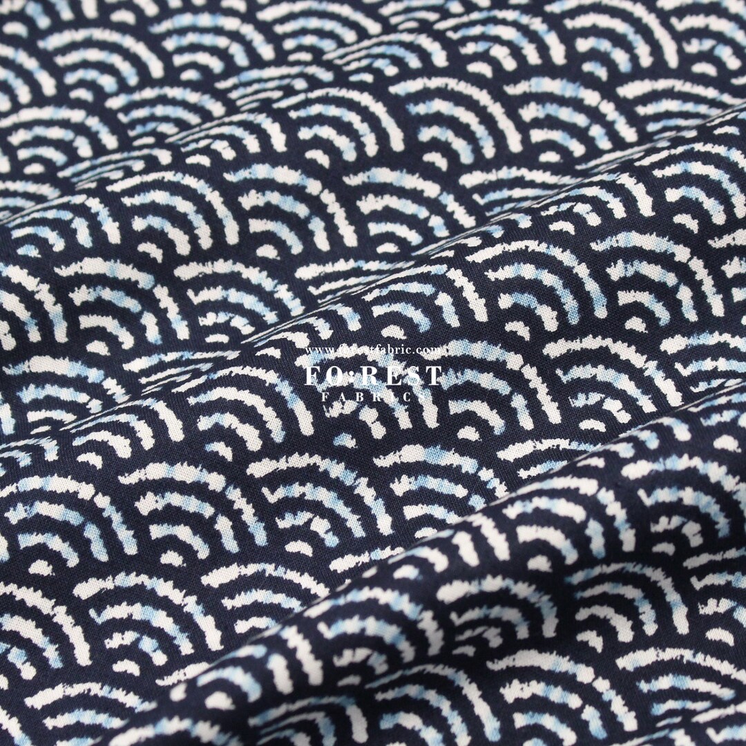 Cotton - Wave Traditional Japanese Style Print Fabric Navywhite - 50cm ...
