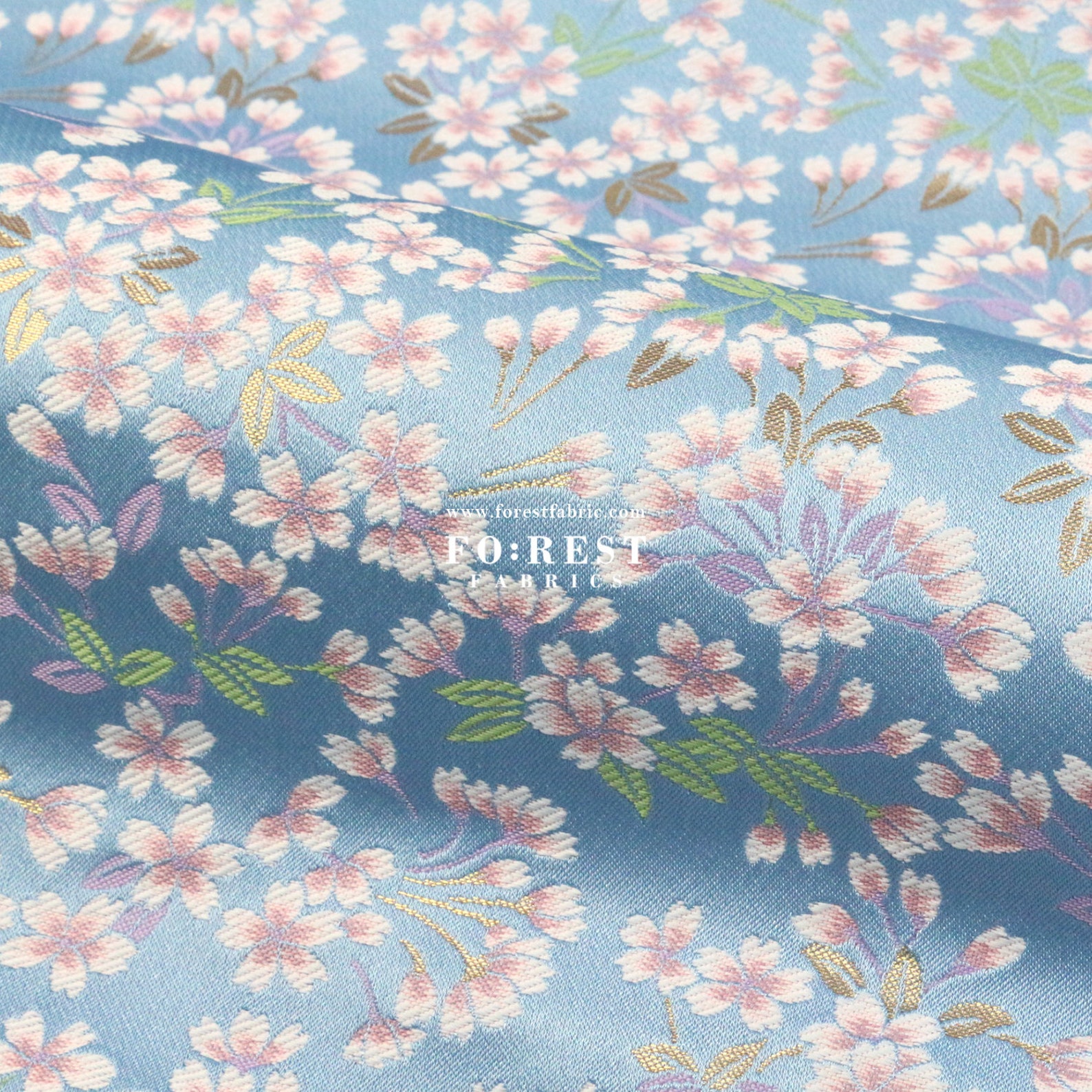 Gold Brocade - Sakura Flower Japanese Style KINRAN Fabric Blue- 25cm - Etsy