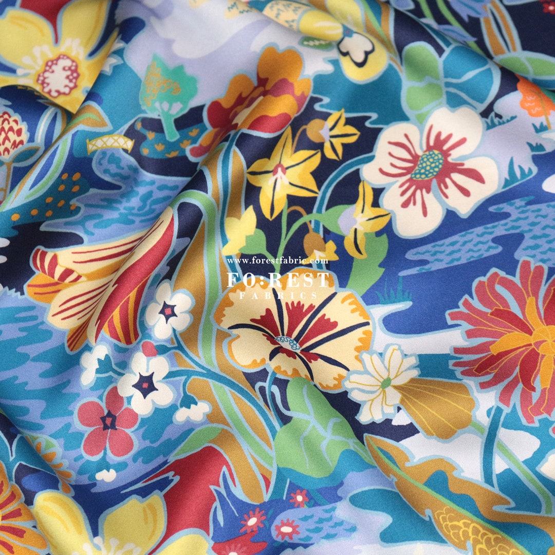 Liberty of London (silk Satin Fabric) - Sunshine Road Flower - 50cm - Etsy