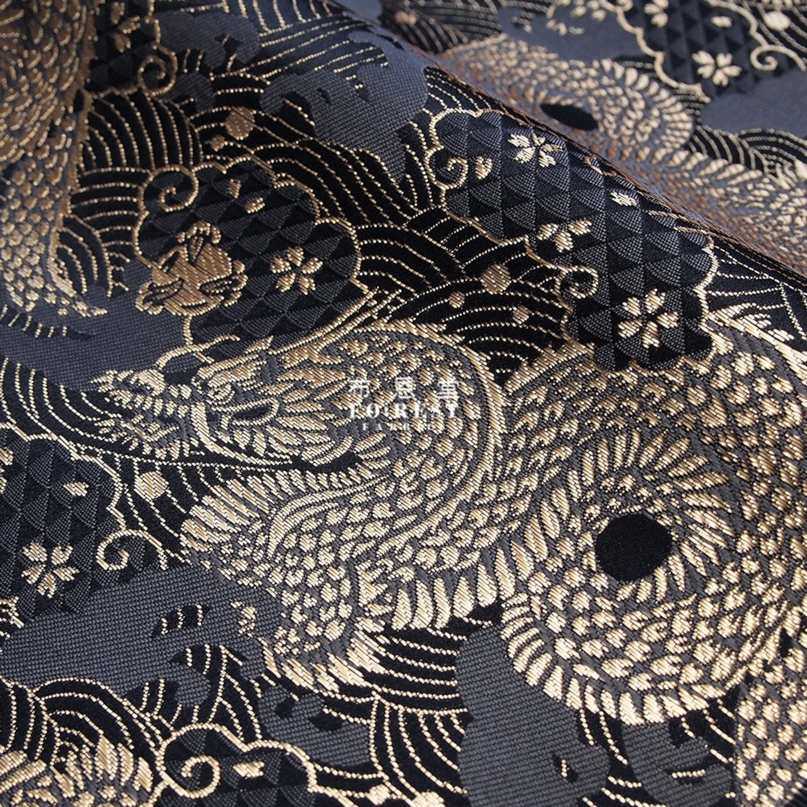 Gold Brocade Dragon Japanese Style KINRAN Fabric Black - Etsy