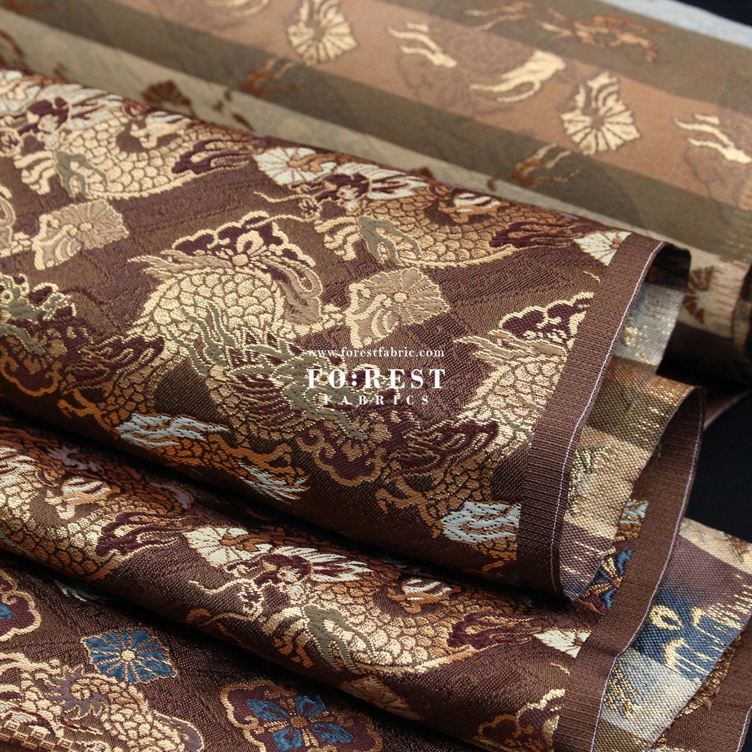 Gold Brocade - Dragon Japanese Style KINRAN Fabric Brown - 25cm - Etsy