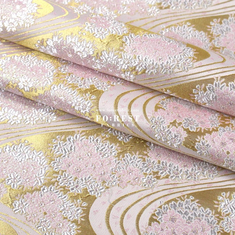 Gold Brocade - Sweet Sakura Flower Japanese Style KINRAN Fabric Gold ...