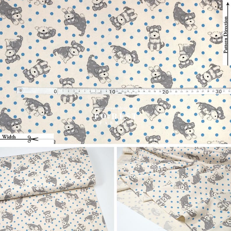 Oxford - Cute Schnauzer Fabric - 50cm - Etsy