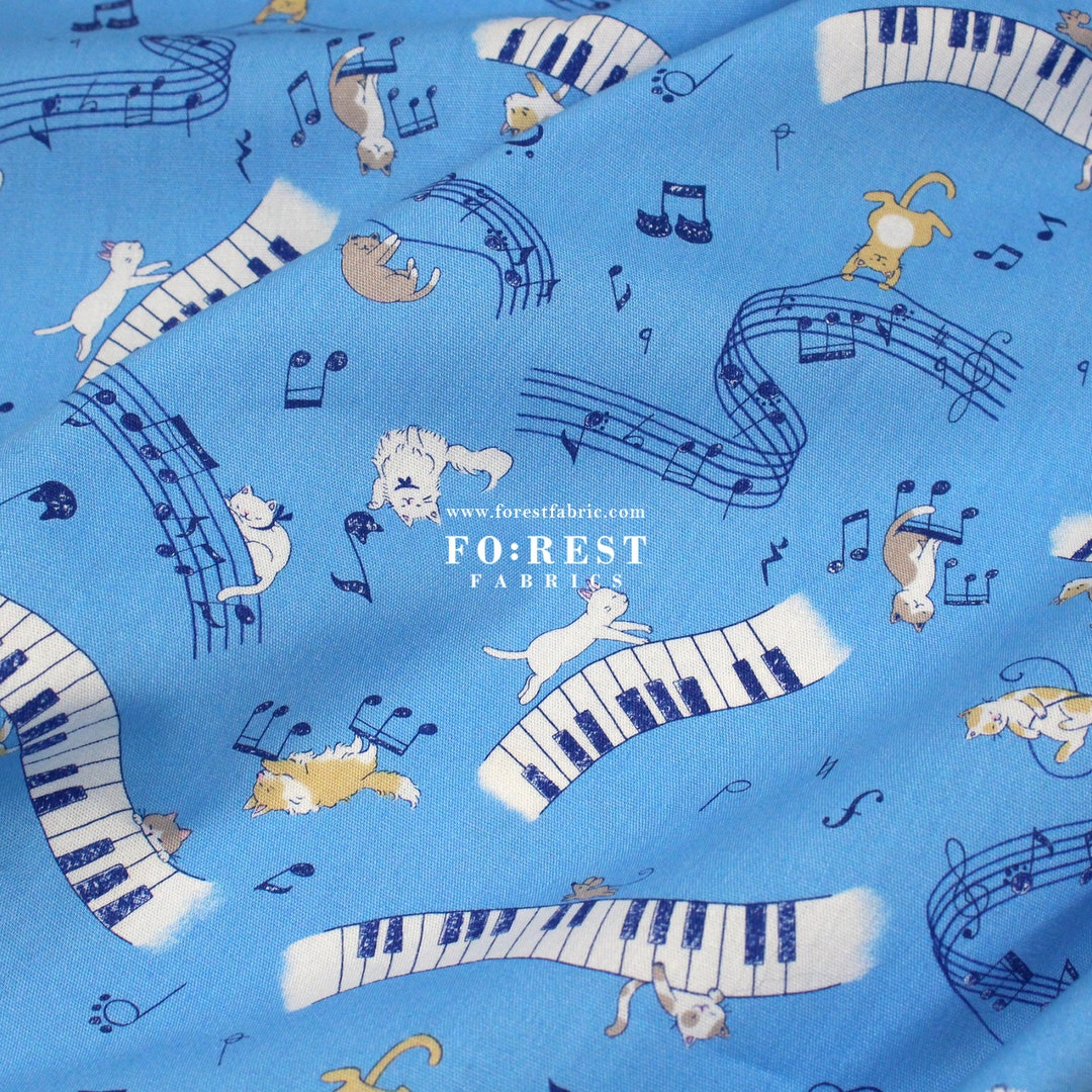 Cotton - Cute Dancing Cats Piano Fabric Fabric Blue - 50cm - Etsy