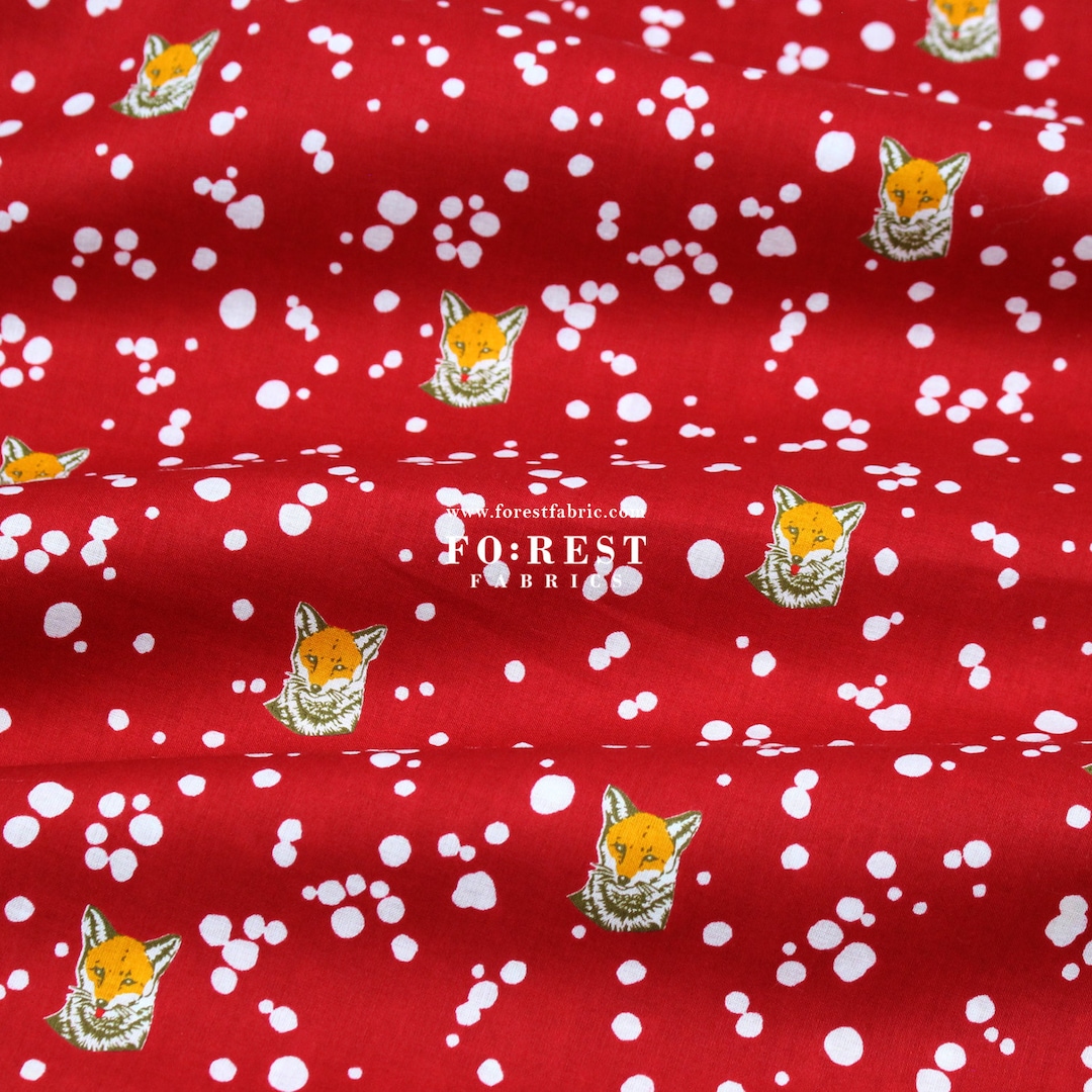 Echino - Lawn - Fox Japanese Fabric Red - 50cm - Etsy