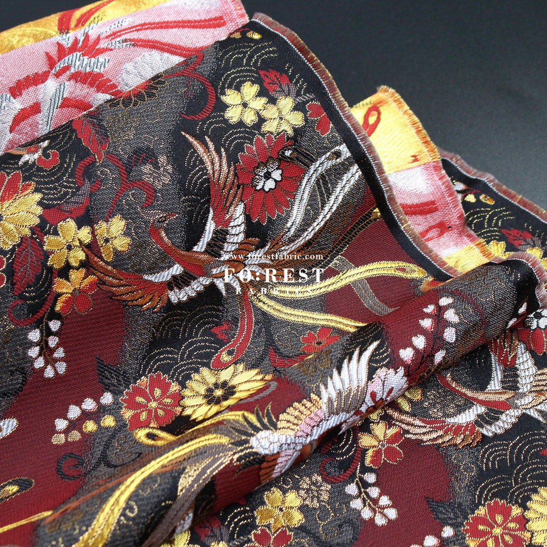 Gold Brocade - Phoenix Japanese Style Gold Brocade Fabric Black Red ...