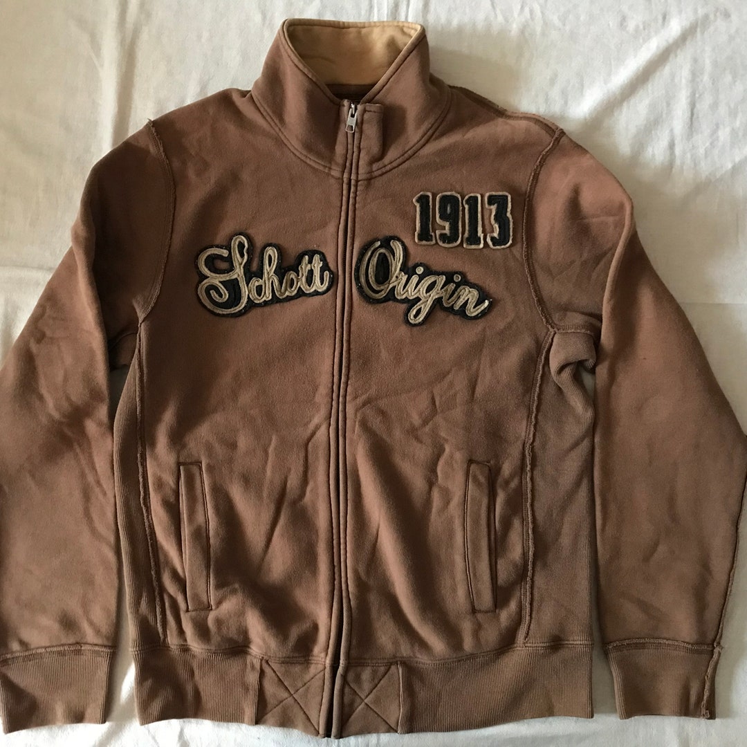 Schott Bros Inc New York City Men's Zipped Fleece Jacket Brown Size XL ...