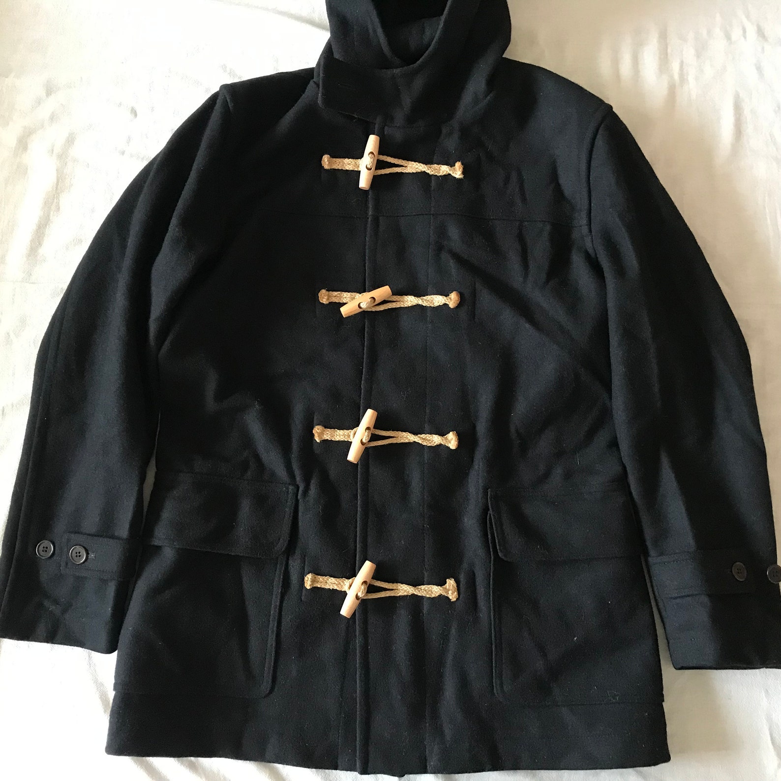Hackett London Made in England Men's Wool Duffle Coat Navy Blue Medium ...