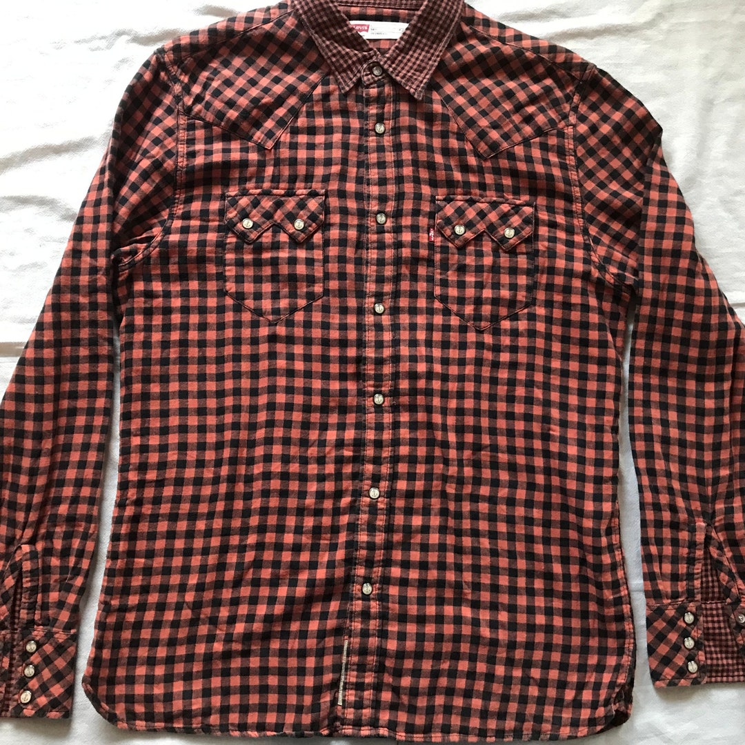 Levi's Levi Strauss Men's Western Checkered Red Long Sleeve Shirt Light ...