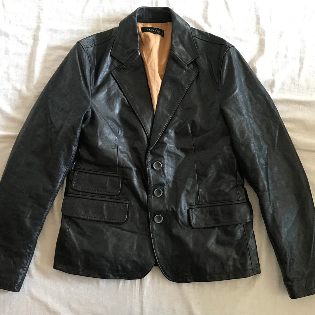Vitulli Made in Italy Men's Leather Jacket Blazer Small US - Medium EU ...