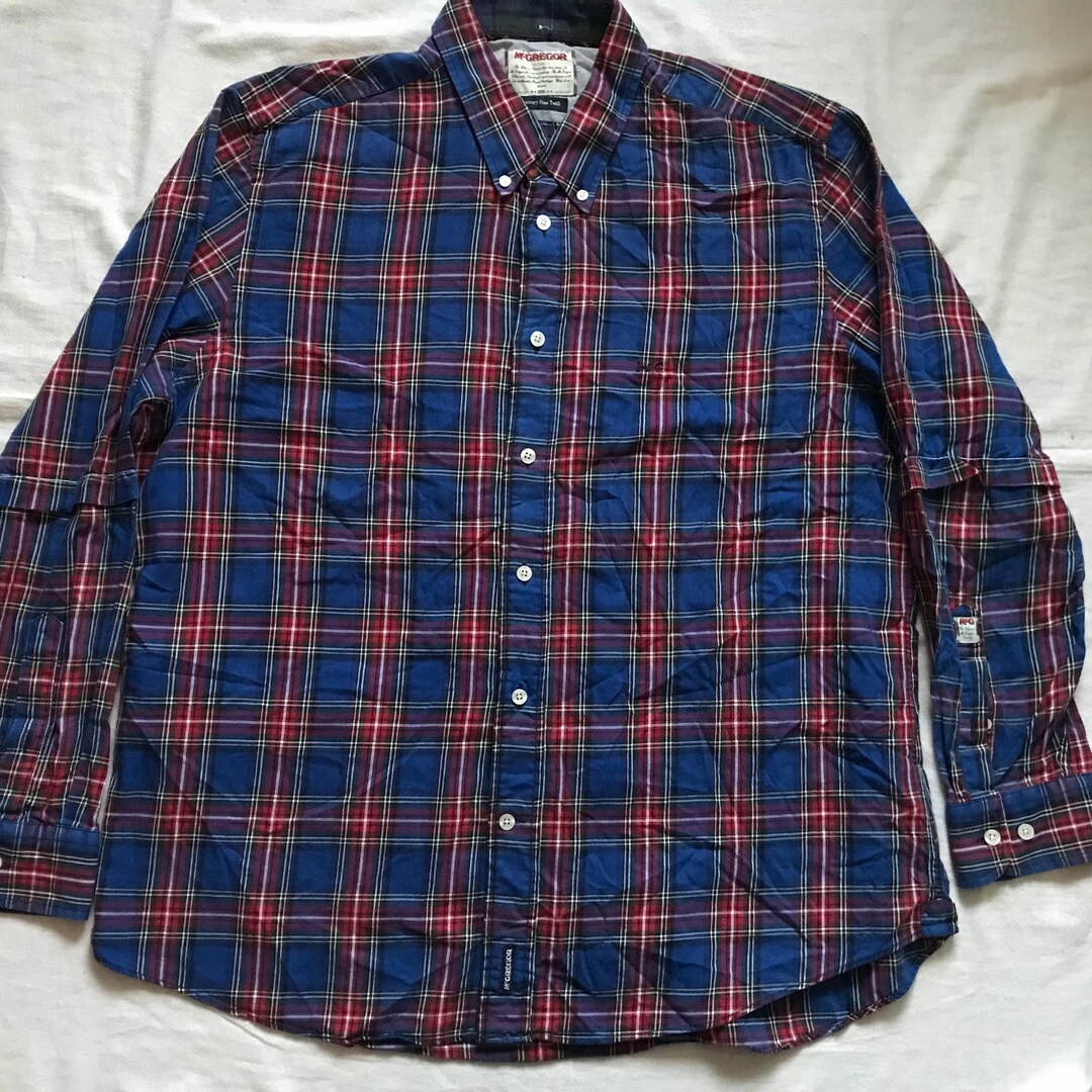 MC Gregor Men's Light Flannel Plaids and Check on Red Blue Long Sleeve ...