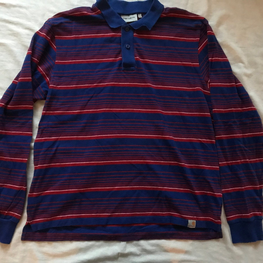 Carhartt L/S Novi Polo Shirt Men's Striped Cotton Large Size Red Blue ...