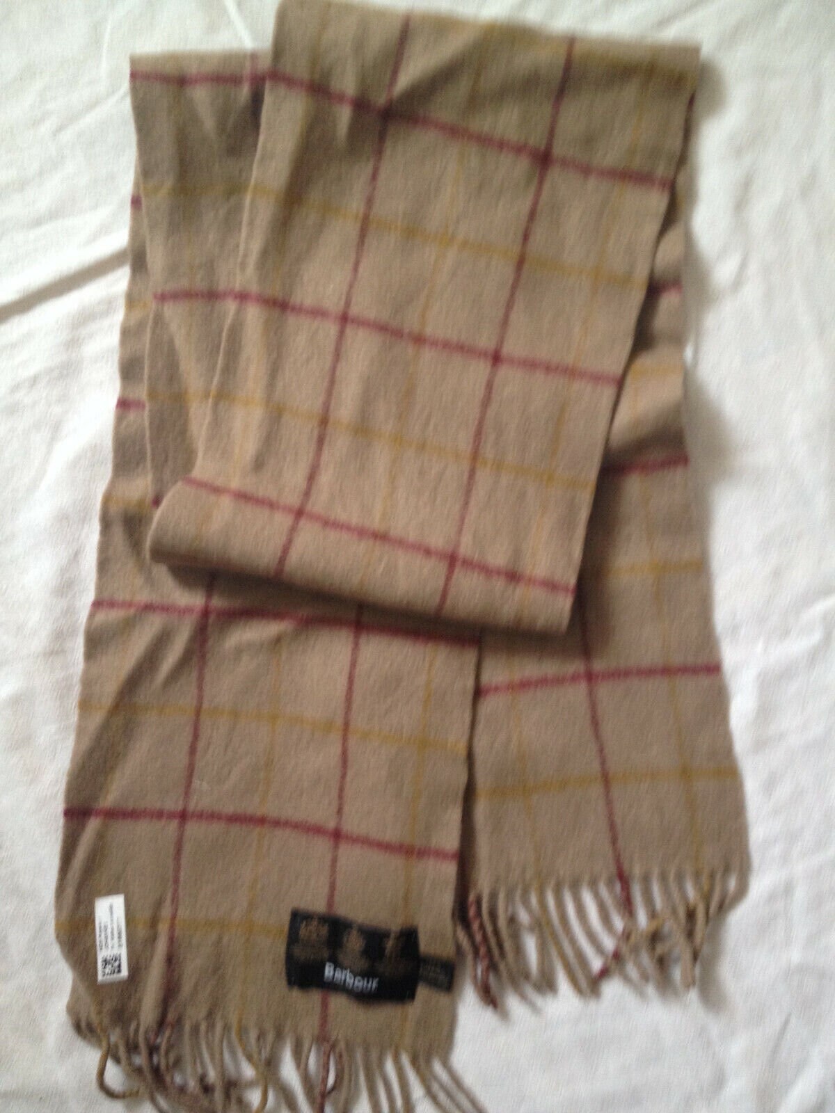 Barbour Classic Light Brown Plaid Scarf Pure Wool Size 64x8 163x20 Cm ...