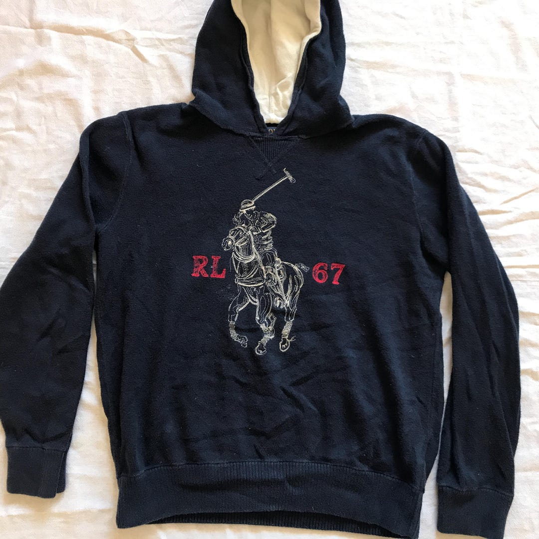 Polo Ralph Lauren RL '67 Navy Blue Pullover Hoodie W/ Printed Logo ...