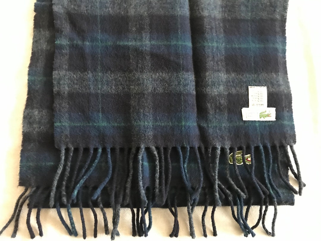 Lacoste Chemise Pure Wool Scarf Tartan Plaid Dark Blue Gray Size 64x12 ...