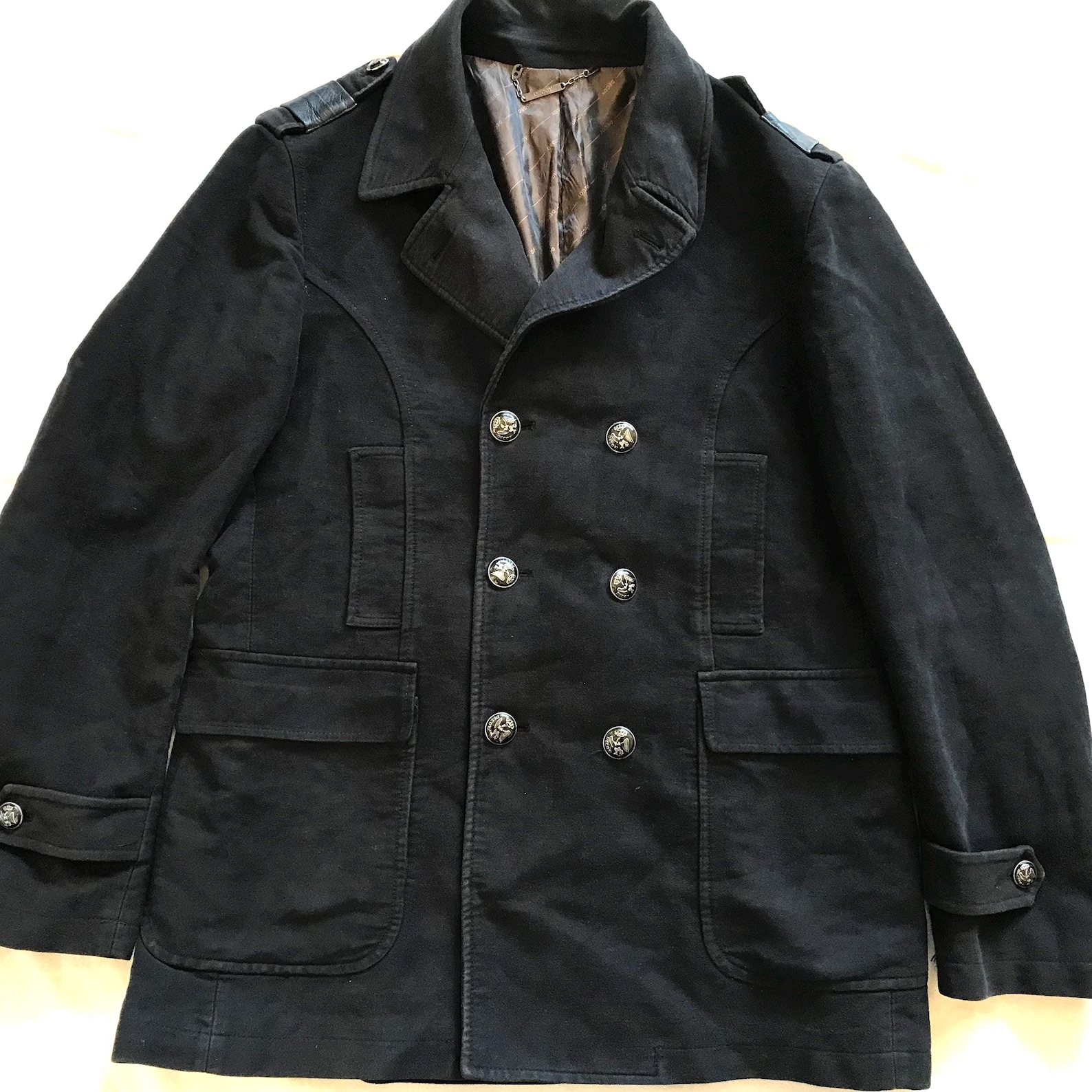 Decoy Made in Italy Men's Pea Coat Light Soft Cotton Dark Brown Black ...