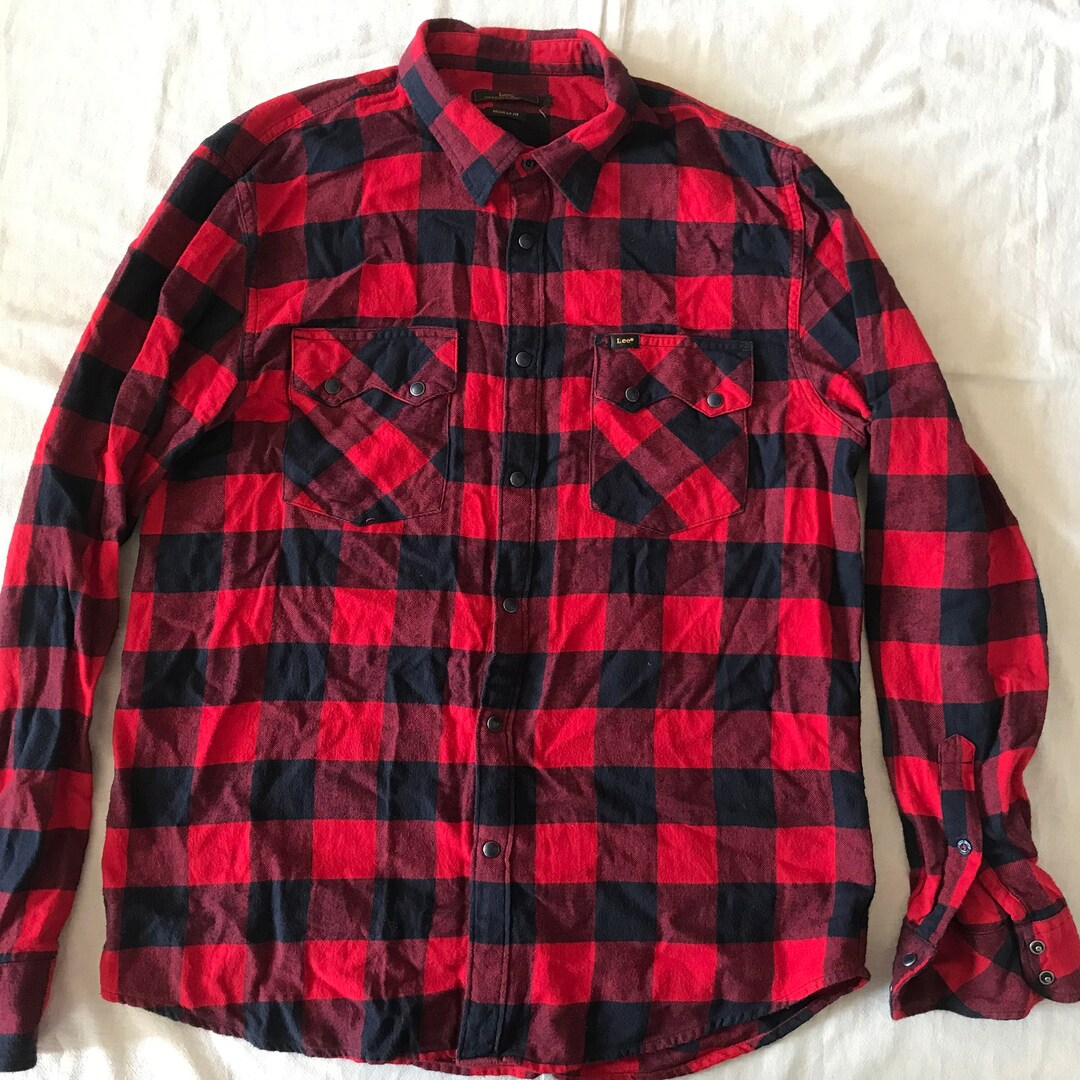 Lee Jeans Men's Long Sleeve Red Black Plaid Western Snap on Buttons ...
